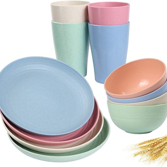 Dining | Dinnerware Sets 24pcs Wheat Straw Fiber Dinnerware Set ...